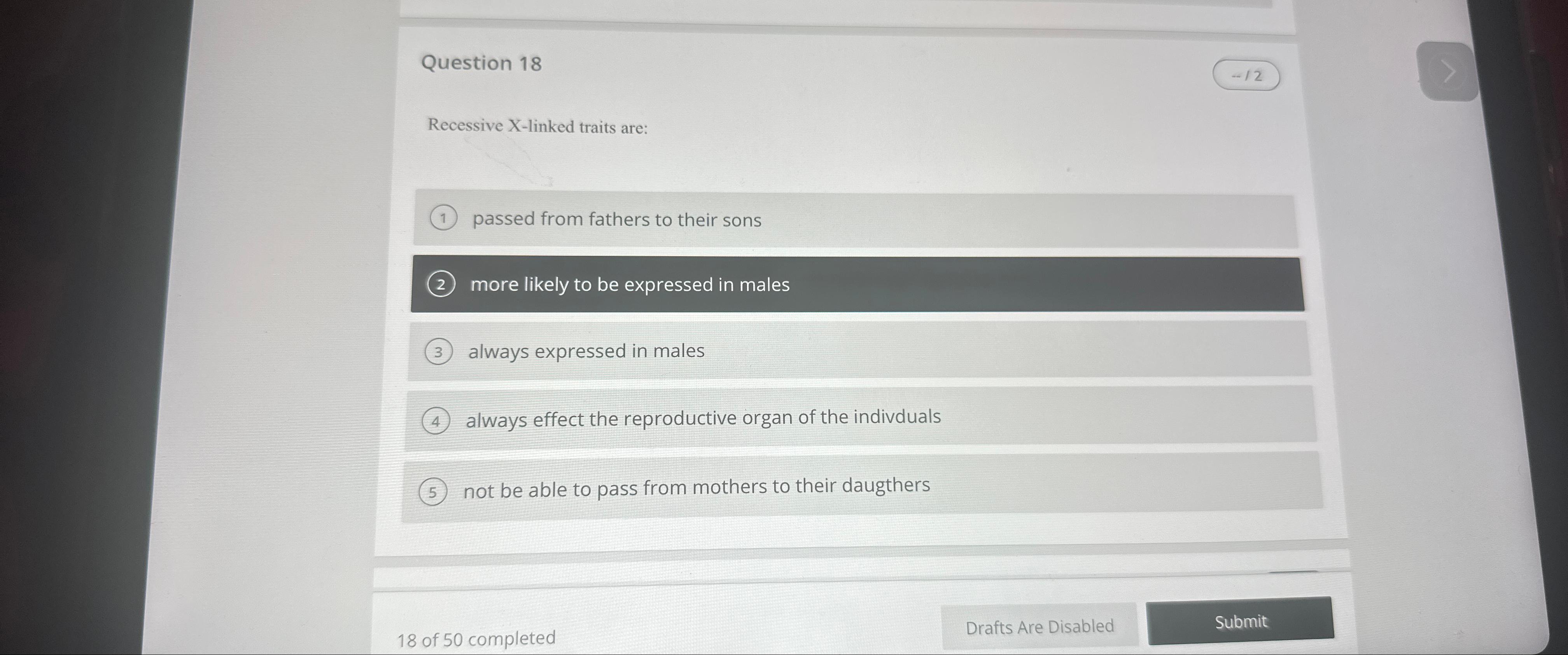 Solved Question 18-12Recessive X-linked traits are:passed | Chegg.com