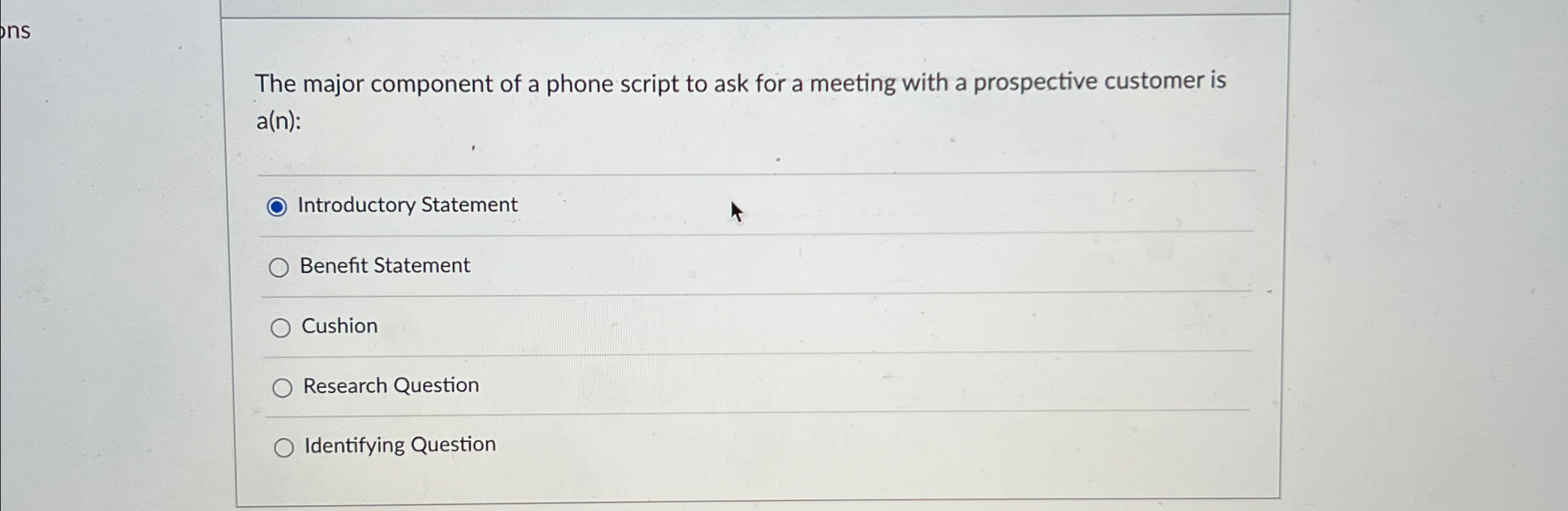 Solved The major component of a phone script to ask for a | Chegg.com