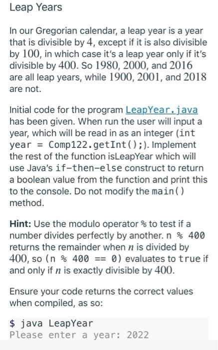 Solved public class LeapYear { public static void | Chegg.com