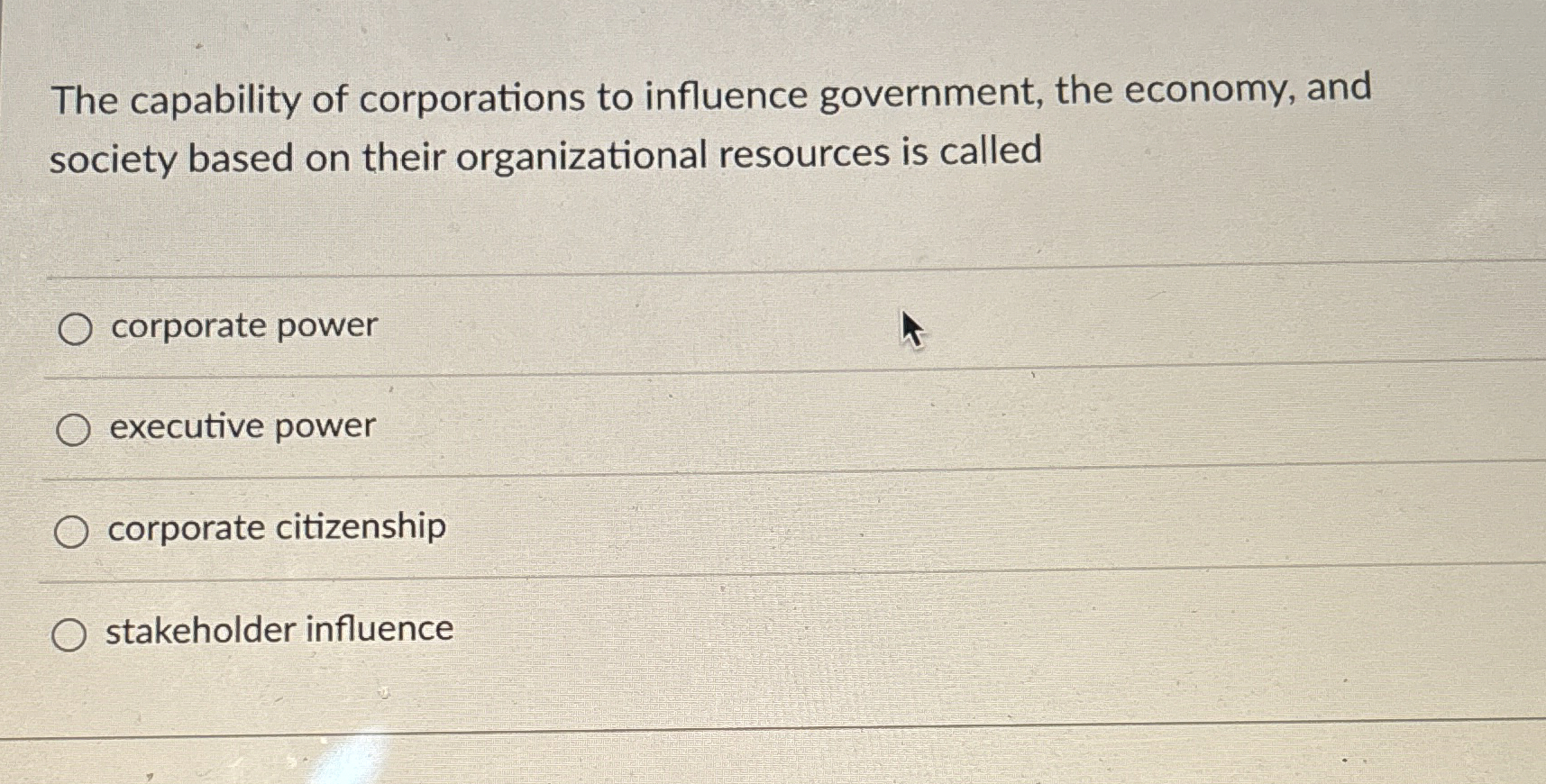 Solved The capability of corporations to influence | Chegg.com