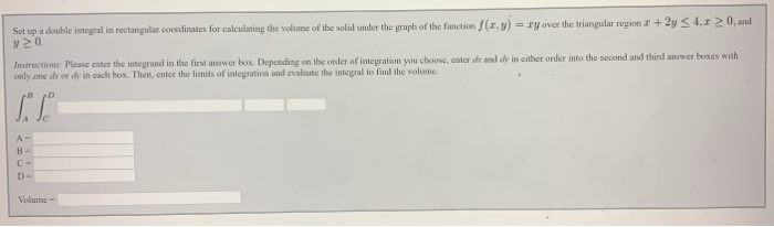 Solved Set up a double integral in rectangular coordinates | Chegg.com