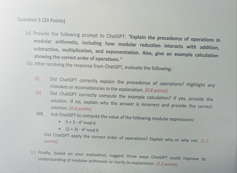 Solved Question 5 (20 ﻿Points)(a) ﻿Provide the following | Chegg.com