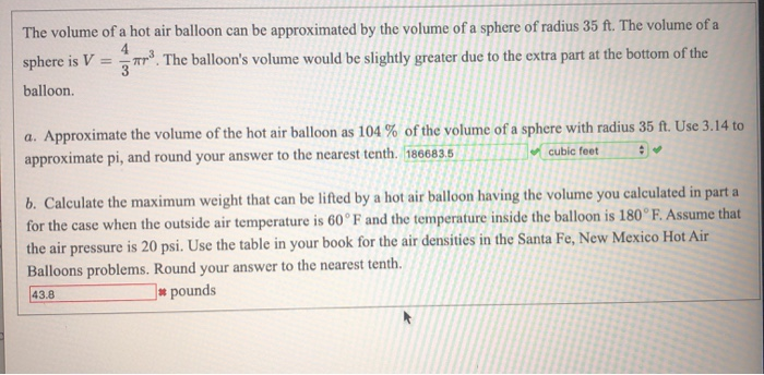 Solved The volume of a hot air balloon can be approximated | Chegg.com