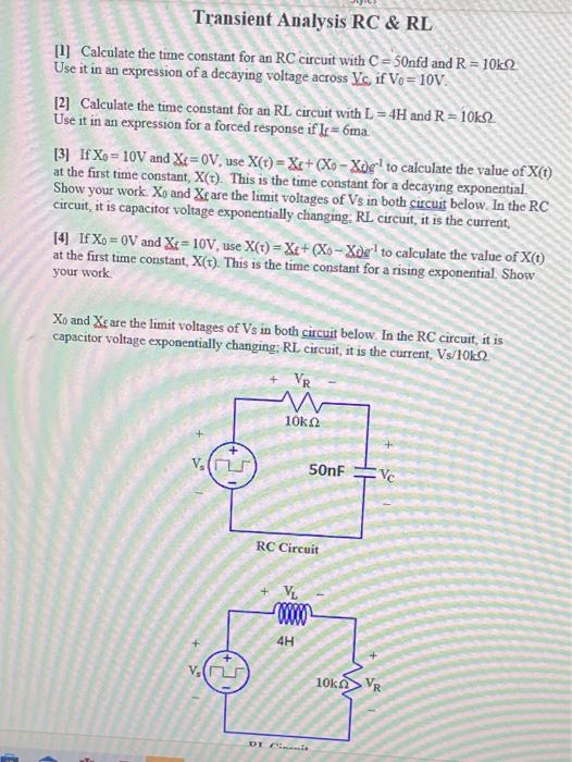 Solved Transient Analysis RC & RL ] Calculate the time | Chegg.com