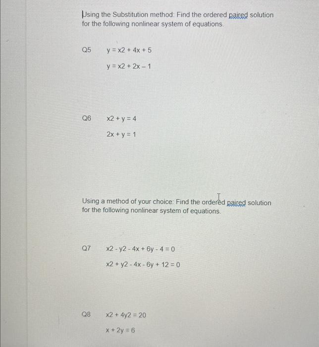 Solved Using the Substitution method: Find the ordered | Chegg.com