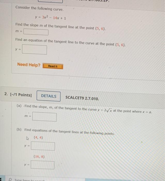 Solved Consider The Following Curve Y 3x2 14x 1 Find Chegg