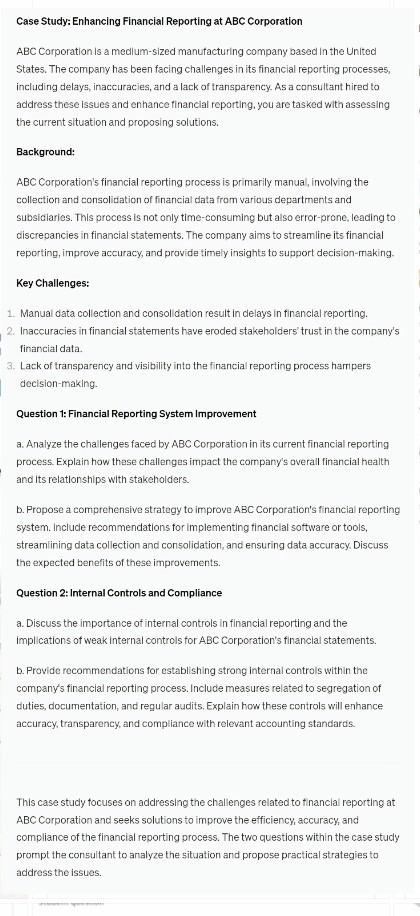 Solved Case Study: Enhancing Financial Reporting at ABC | Chegg.com