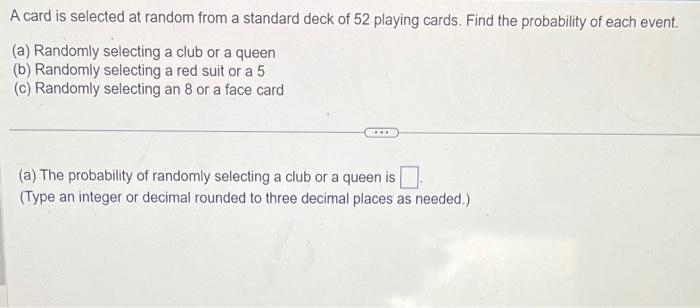 Solved A card is selected at random from a standard deck of | Chegg.com