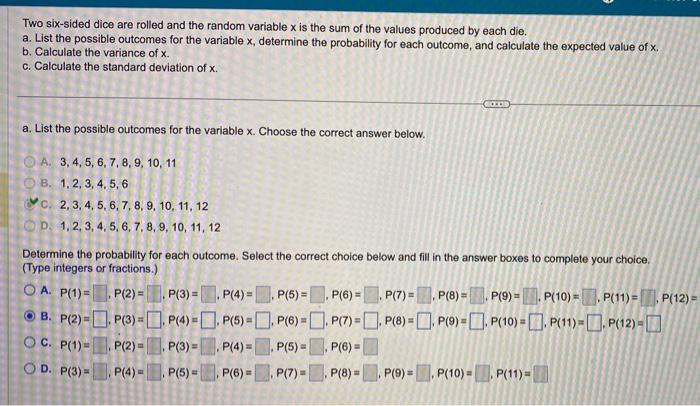 Solved Two six-sided dice are rolled and the random variable | Chegg.com