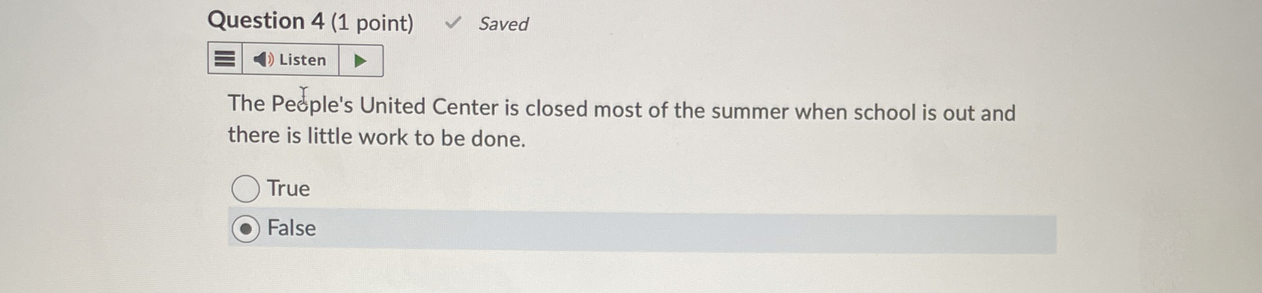 Solved Question 4 (1 ﻿point)SavedThe Peerple's United Center | Chegg.com