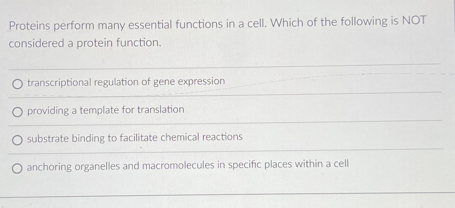 Solved Proteins perform many essential functions in a cell. | Chegg.com
