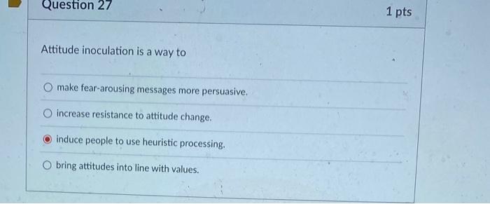 Solved Attitude inoculation is a way to make fear-arousing | Chegg.com