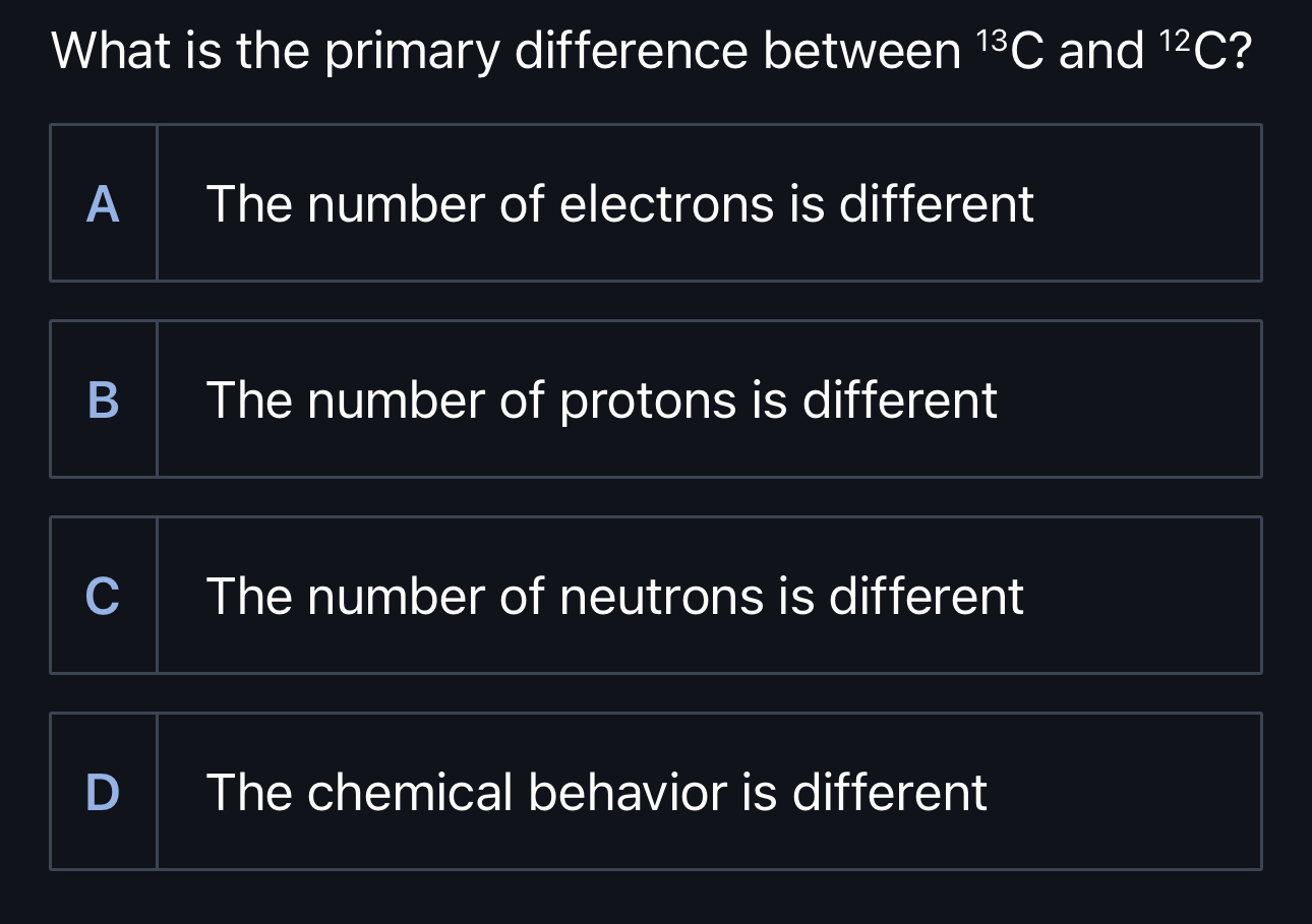 Solved What is the primary difference between ?13C ﻿and | Chegg.com