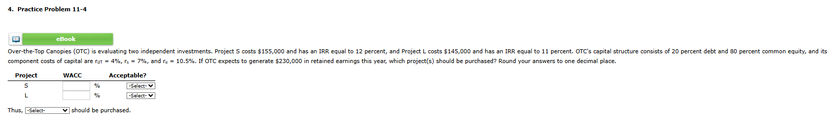 Solved 4. ﻿Practice Problem 11-4eBook\begin{tabular}{c|l|ll} | Chegg.com