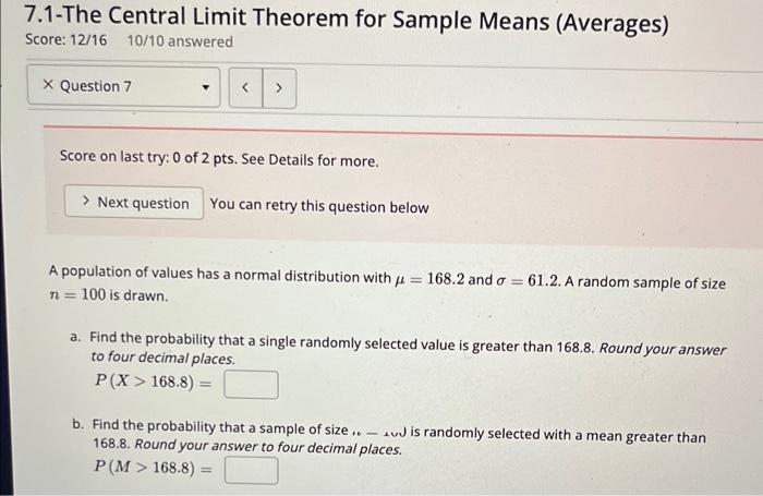 Solved 7.1-The Central Limit Theorem for Sample Means | Chegg.com