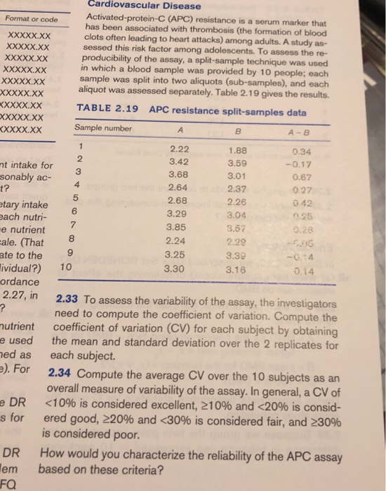 Solved or 2.34 Compute the average CV over the 10 subjects | Chegg.com