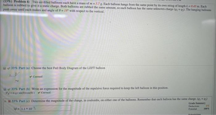Solved 3\%) Problem 6: Two air-filled balloons each have a | Chegg.com