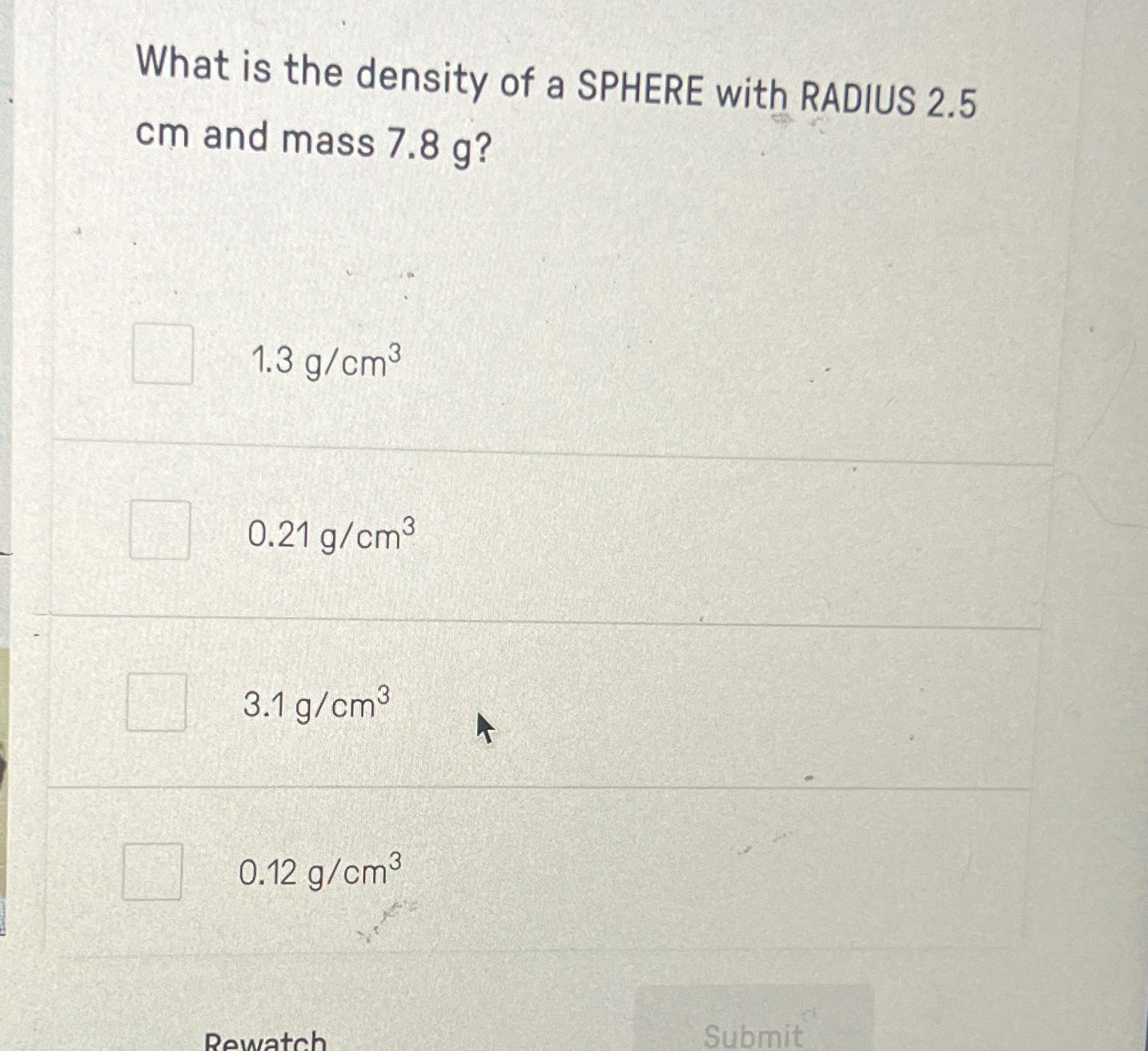 Solved What is the density of a SPHERE with RADIUS 2.5 cm | Chegg.com