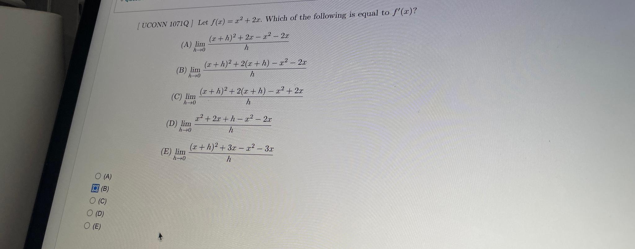Solved [UCONN 1071Q] ﻿Let f(x)=x2+2x. ﻿Which of the | Chegg.com