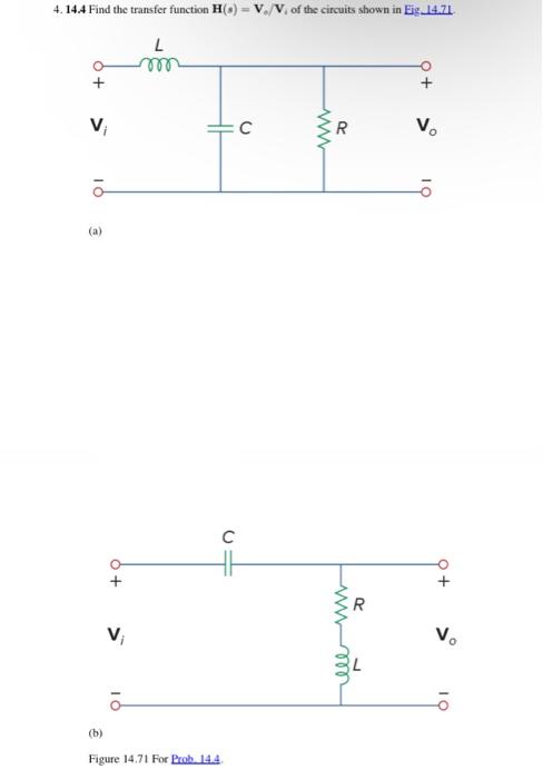 Solved 4. 14.4 Find the transfer function H(s)=V6/V6 of the | Chegg.com