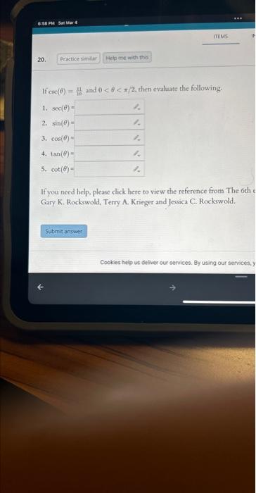 Solved If csc(θ)=1011 and θ
