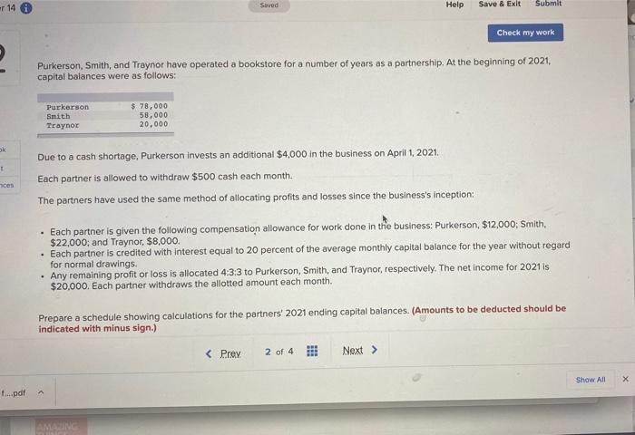 Solved - 14 Suved Help Save & Exit Submit Check my work | Chegg.com