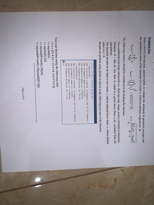 Solved Problem Six Write A Matlab Function Named Mystat 5519