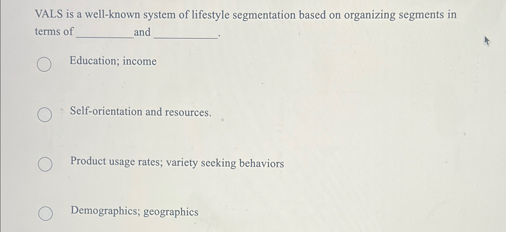 Solved VALS is a well-known system of lifestyle segmentation | Chegg.com