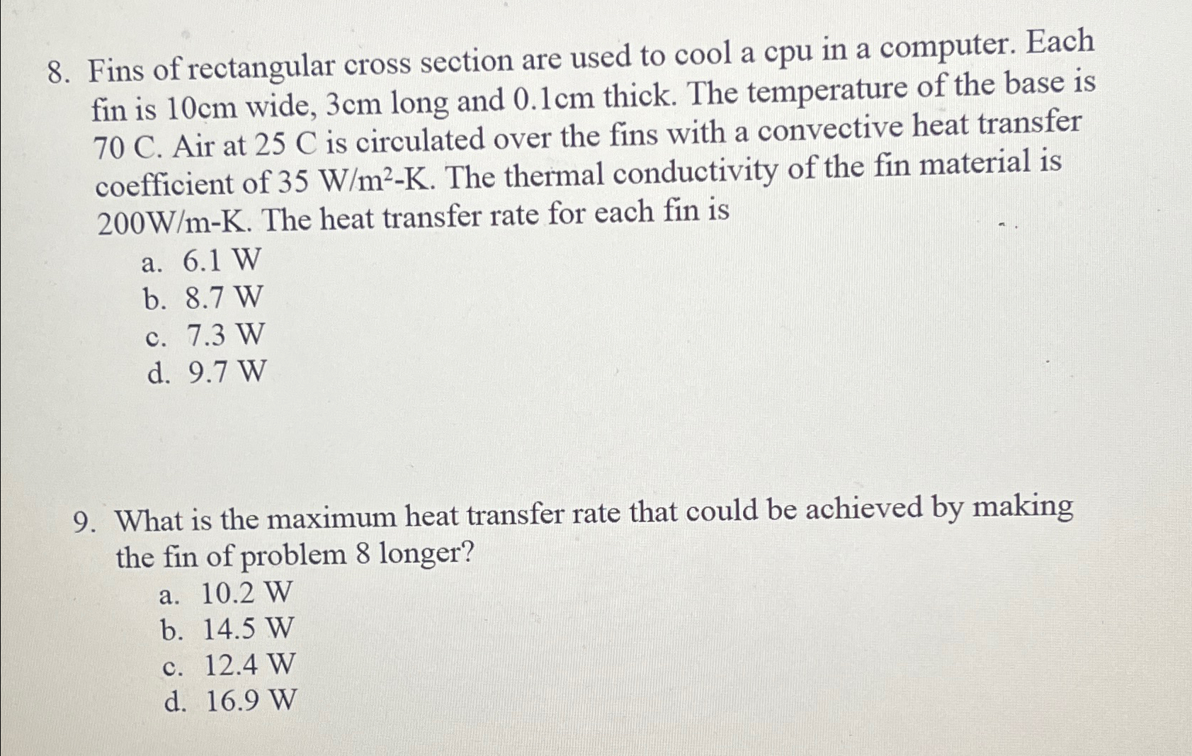 Solved Fins of rectangular cross section are used to cool a | Chegg.com
