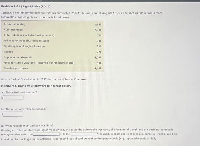 Solved Problem 9-21 (Algorithmic) (LO, 2) Jackson, a | Chegg.com