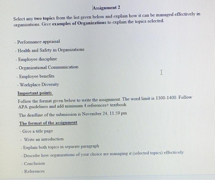 Solved Assignment 2 Select any two topics from the list | Chegg.com