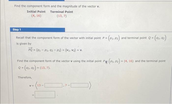 Solved Find the component form and the magnitude of the | Chegg.com