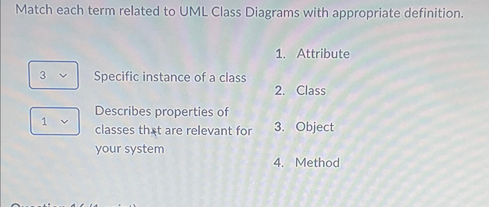 Solved Match each term related to UML Class Diagrams with | Chegg.com