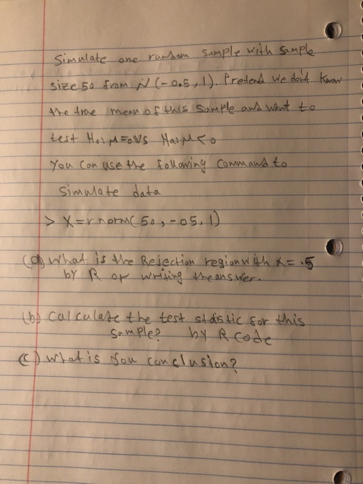Solved Simulate one random sample with Sample size 50 from N | Chegg.com