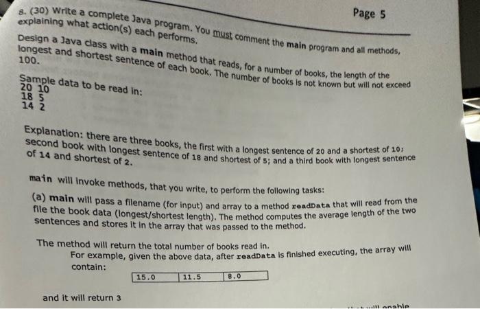 Solved 8. (30) Write a complete Java prooram explaining what | Chegg.com