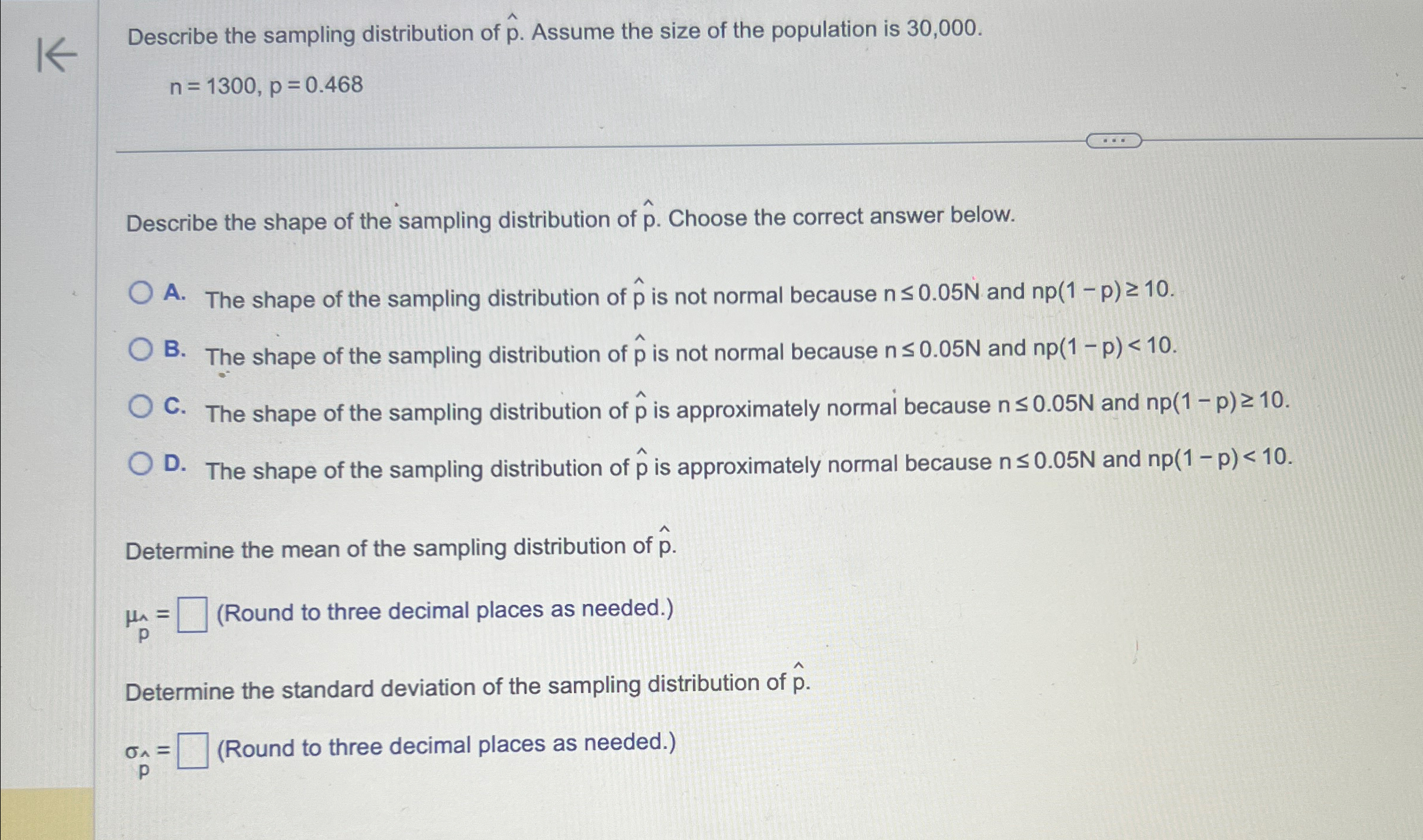 Solved Describe the sampling distribution of hat(p). ﻿Assume | Chegg.com