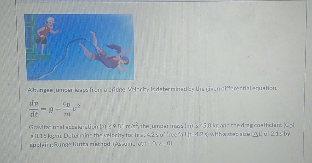 Solved A bungee jumper leaps from a bridge. Velocity is | Chegg.com