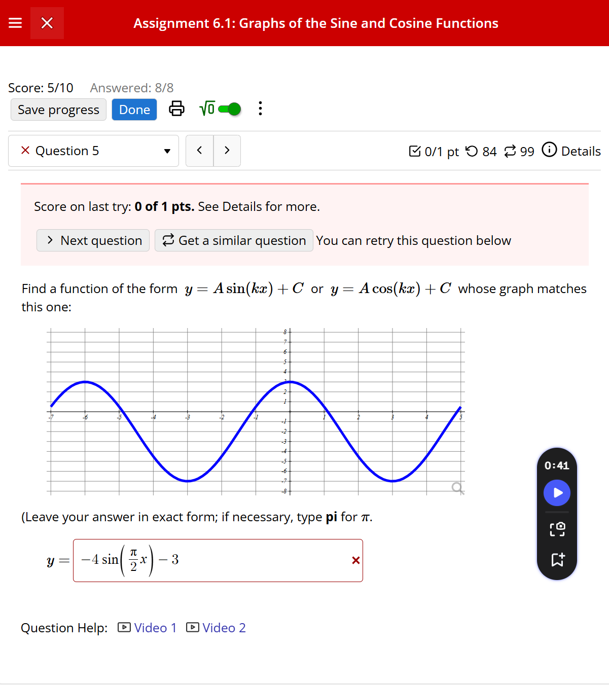 Solved Assignment 6.1: Graphs of the Sine and Cosine | Chegg.com