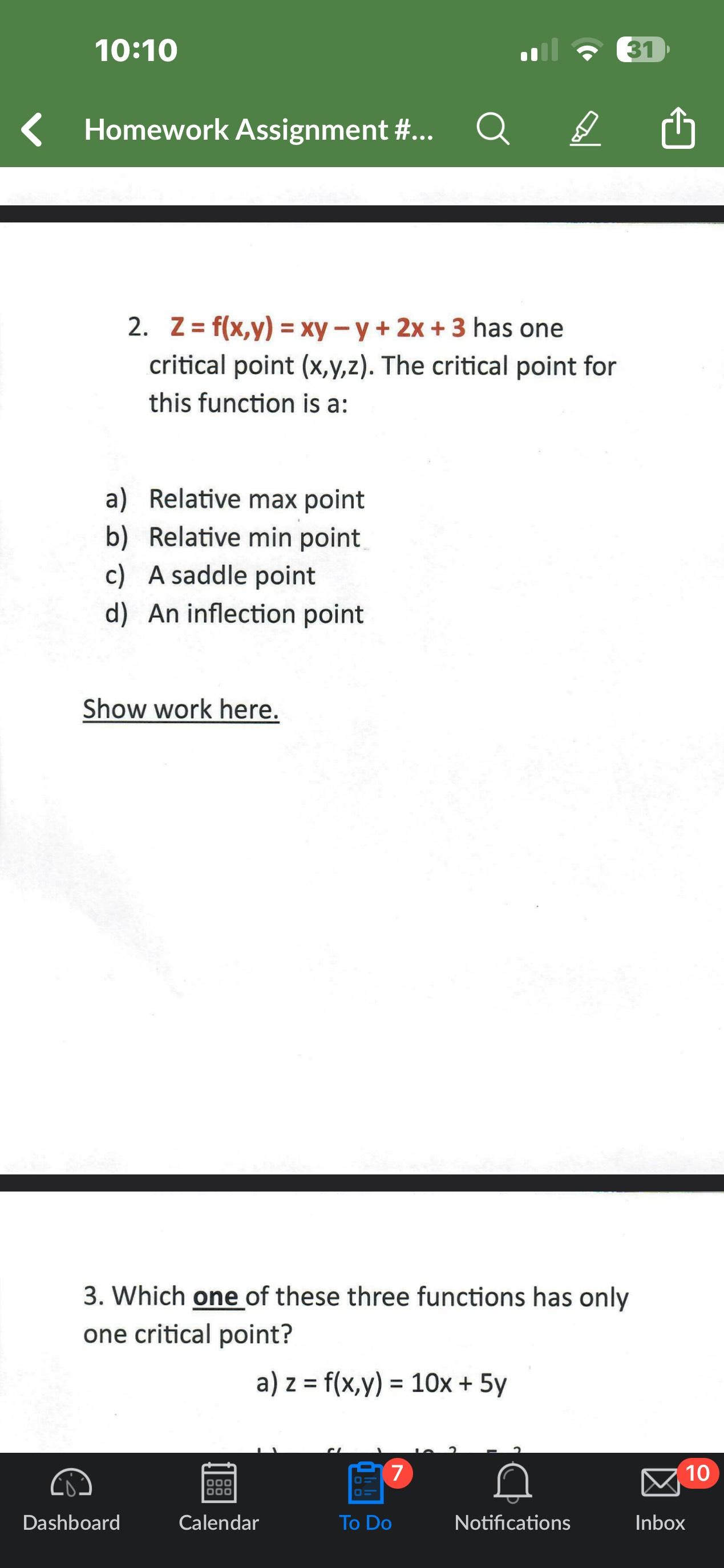 Solved 10:1031Homework Assignment #...2. z=f(x,y)=xy-y+2x+3 | Chegg.com