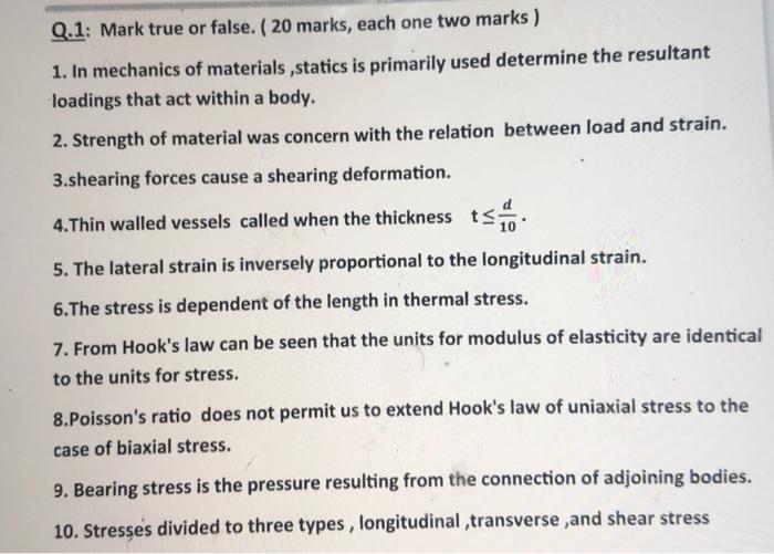 Solved Q.1: Mark true or false. ( 20 marks, each one two | Chegg.com