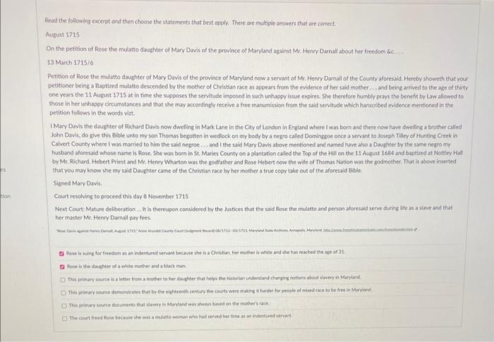 Read the following except and then choose the | Chegg.com