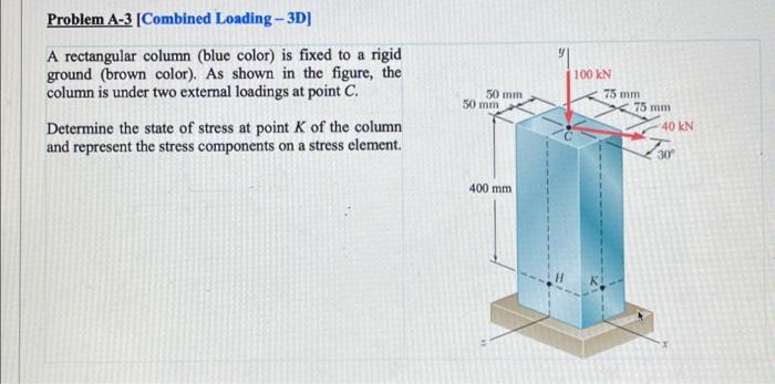 Solved Problem A-3 (Combined Loading - 3D] 100 KN A | Chegg.com
