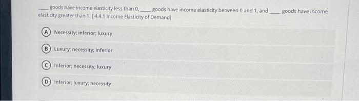 Solved goods have income elasticity less than 0 , goods have | Chegg.com