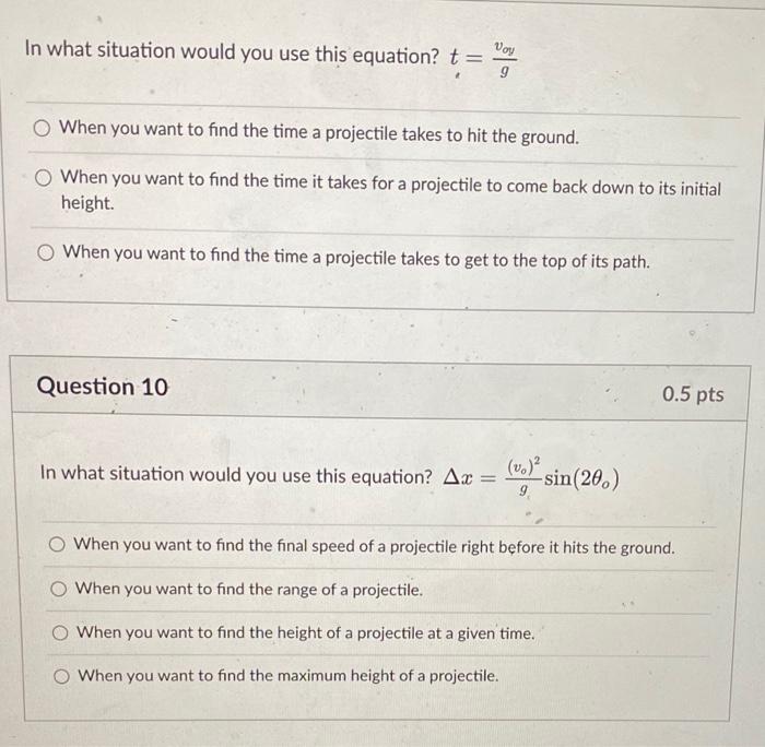Solved In what situation would you use this equation? t=gvoy | Chegg.com