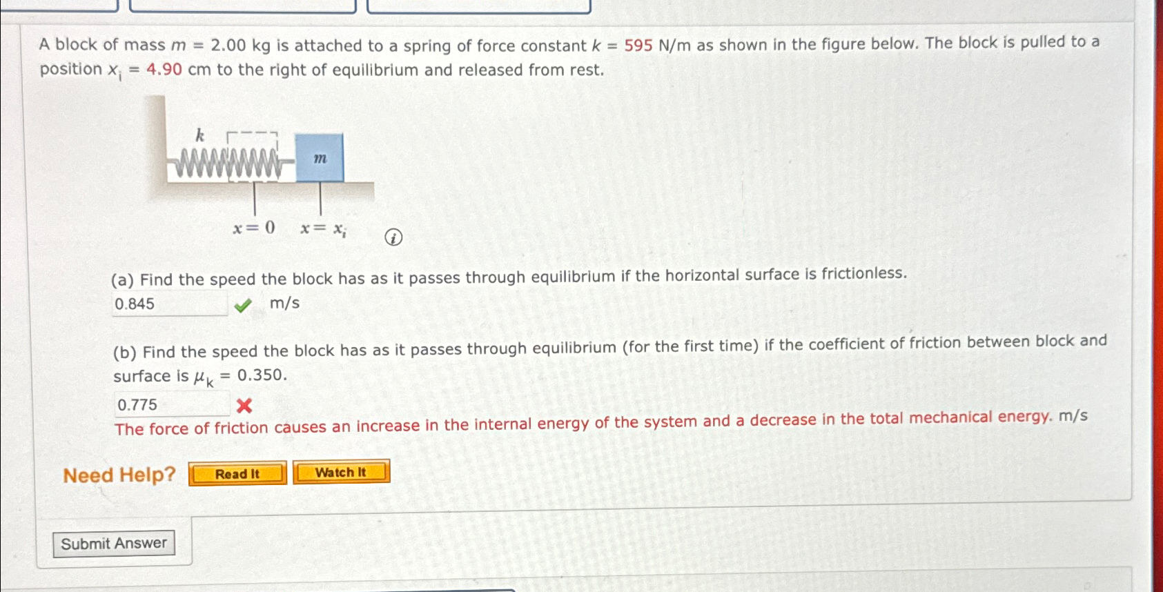 Solved A block of mass m=2.00kg ﻿is attached to a spring of | Chegg.com