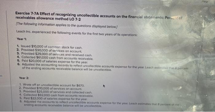 Solved Exercise 7-7A Effect of recognizing uncollectible | Chegg.com