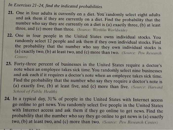 Solved In Exercises 21-24, find the indicated probabilities. | Chegg.com