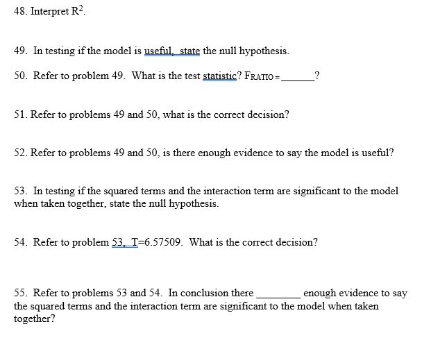 Interpret R2.In testing if the model is useful, state | Chegg.com