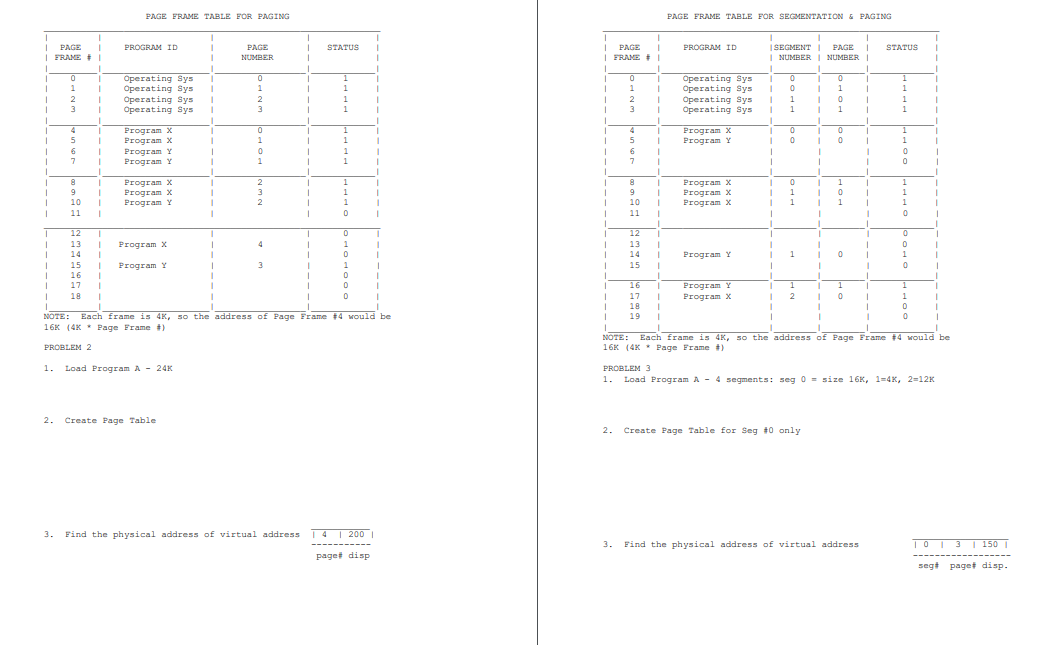 Solved PAGE FRNME TABLE FOR PAGING16K ( 4K * ﻿Page Frame | Chegg.com