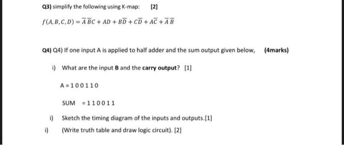Solved 03 Simplify The Following Using K Map 2 Fa B 0937